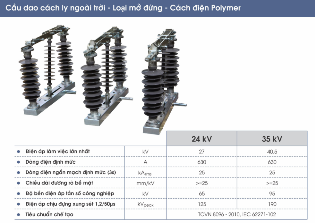 Cầu dao cách ly ngoài trời, chém đứng -24kV-35kV, cách điện polymer - CÔNG TY TNHH CÔNG NGHỆ ...